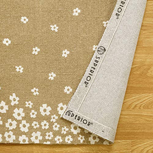 Superior 100% Cotton Printed Wildflower Runner Rug, 2' 6" x 8', Beige