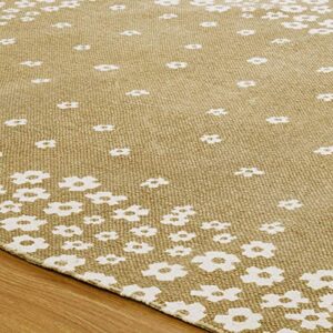 Superior 100% Cotton Printed Wildflower Runner Rug, 2' 6" x 8', Beige