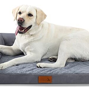 JEMA Orthopedic Dog Bed for Large Dogs, Plush Sherpa L Chaise Pet Bed with Removable Washable Cover, Egg Crate Foam Pet Bed Dog Crate Mat