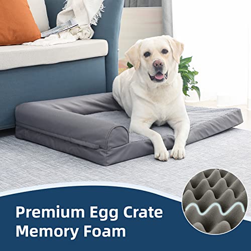 JEMA Orthopedic Dog Bed for Large Dogs, Plush Sherpa L Chaise Pet Bed with Removable Washable Cover, Egg Crate Foam Pet Bed Dog Crate Mat