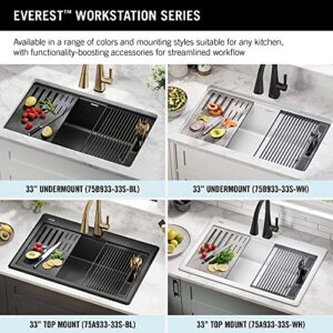 DELTA FAUCET Everest 33-inch Granite Composite Workstation Kitchen Sink Undermount Single Bowl with WorkFlow Ledge and Accessories in Metallic Black, 75B933-33S-BL