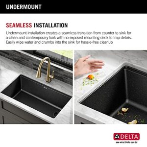 DELTA FAUCET Everest 33-inch Granite Composite Workstation Kitchen Sink Undermount Single Bowl with WorkFlow Ledge and Accessories in Metallic Black, 75B933-33S-BL