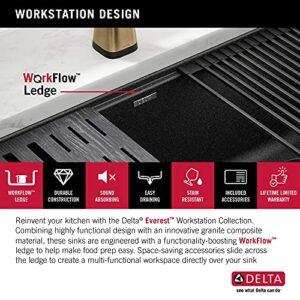 DELTA FAUCET Everest 33-inch Granite Composite Workstation Kitchen Sink Undermount Single Bowl with WorkFlow Ledge and Accessories in Metallic Black, 75B933-33S-BL