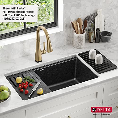 DELTA FAUCET Everest 33-inch Granite Composite Workstation Kitchen Sink Undermount Single Bowl with WorkFlow Ledge and Accessories in Metallic Black, 75B933-33S-BL