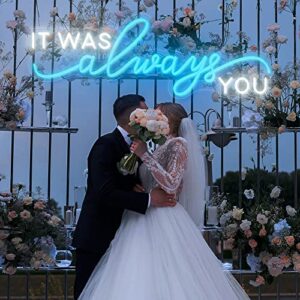 neon sign it was always you, personalized neon lights sign for bedroom wedding birthday party game room home wall décor bar salon business logo neon light sign(1 line text 40″ long)