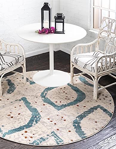 Unique Loom Estrella Collection Modern Abstract Cream Round Rug (8' 0 x 8' 0)