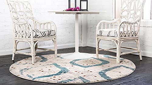 Unique Loom Estrella Collection Modern Abstract Cream Round Rug (8' 0 x 8' 0)