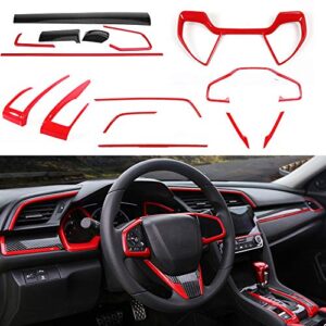 boyuer 15pcs civic interior full accessories center console gear box cover trim steering wheel trims decoration stickers for 10th gen honda civic 2021 2020 2019 2018 2017 2016(red)