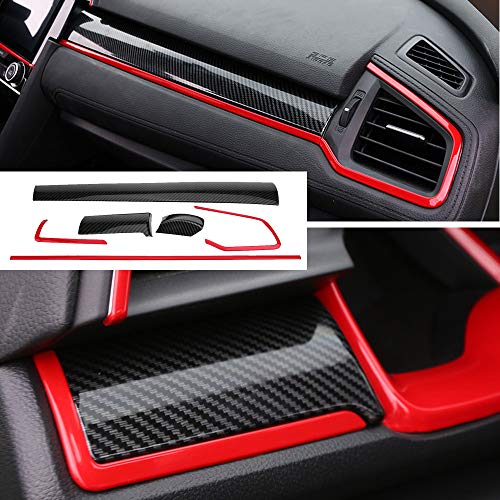 BOYUER 15PCS Civic Interior Full Accessories Center Console Gear Box Cover Trim Steering Wheel Trims Decoration Stickers for 10th Gen Honda Civic 2021 2020 2019 2018 2017 2016(RED)