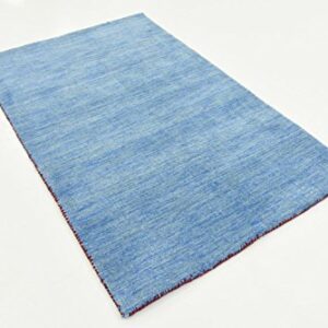 Unique Loom Solid Gava Collection 100% Natural Twisted Wool Modern Light Blue Area Rug (3' x 5')