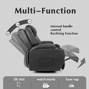 JUMMICO Recliner Chair Rocking Massage Recliner Chairs Heated Home Sofa PU Leather Ergonomic Living Room Chair Overstuffed Cushion Lounge 360 Degree Swivel and Rocking (Black)