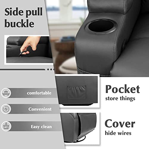 JUMMICO Recliner Chair Rocking Massage Recliner Chairs Heated Home Sofa PU Leather Ergonomic Living Room Chair Overstuffed Cushion Lounge 360 Degree Swivel and Rocking (Black)