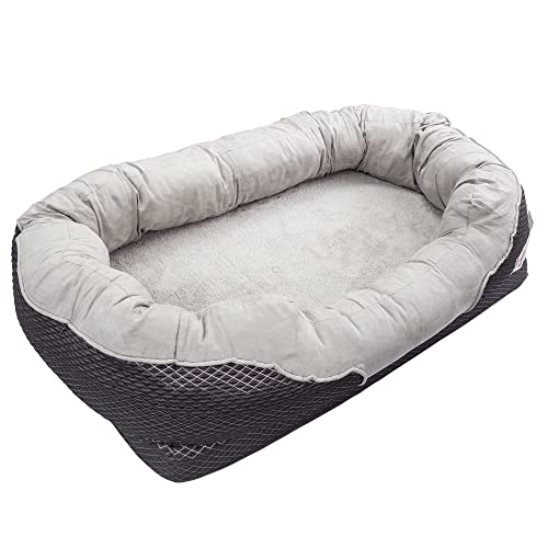 BarksBar Snuggly Sleeper Large Gray Diamond Orthopedic Dog Bed with Solid Orthopedic Foam, Soft Cotton Bolster, and Ultra Soft Plush Sleeping Space - 40 x 30 Inches