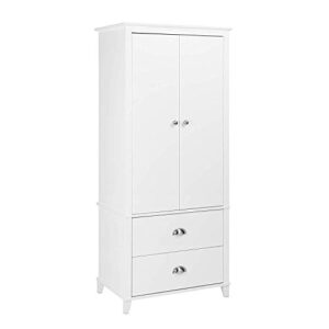 prepac yaletown 2 door armoire, 21″d x 31.5″w x 72″h, white