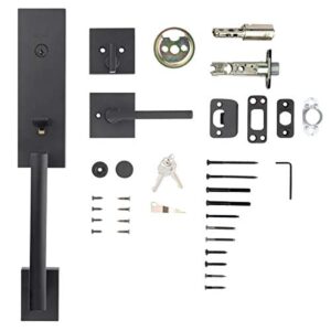 Kwikset Vancouver Low Profile Front Lock Handleset with Microban Including Slim Modern Halifax Door Lever Handle Featuring SmartKey Security, Iron Black 98180-015