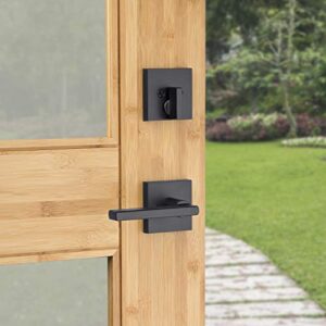 Kwikset Vancouver Low Profile Front Lock Handleset with Microban Including Slim Modern Halifax Door Lever Handle Featuring SmartKey Security, Iron Black 98180-015