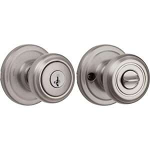 Kwikset Cameron Keyed Entry Door Knob with Microban Antimicrobial Protection featuring SmartKey Security in Satin Nickel