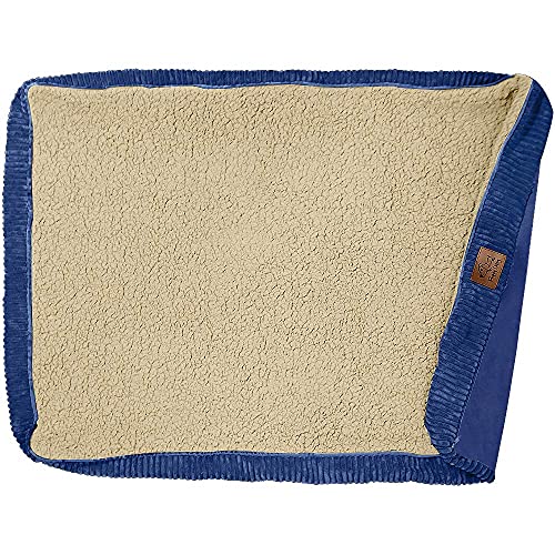 Floppy Dawg Universal Dog Bed Replacement Cover. Removable and Machine Washable Cover for Mattress and Rectangular Pillow Beds. Medium 30L x 19W. Blue with Beige Top.