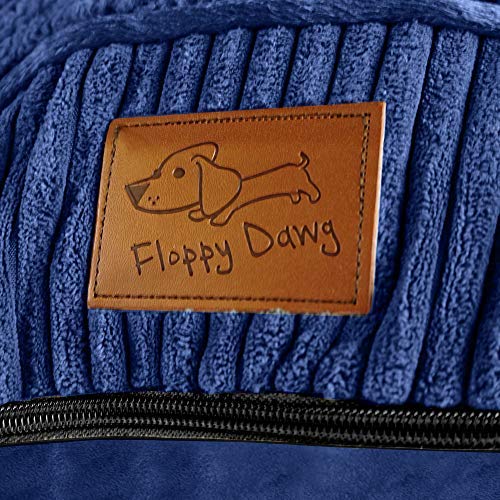 Floppy Dawg Universal Dog Bed Replacement Cover. Removable and Machine Washable Cover for Mattress and Rectangular Pillow Beds. Medium 30L x 19W. Blue with Beige Top.