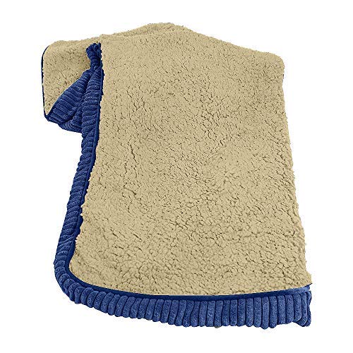 Floppy Dawg Universal Dog Bed Replacement Cover. Removable and Machine Washable Cover for Mattress and Rectangular Pillow Beds. Medium 30L x 19W. Blue with Beige Top.