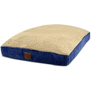 Floppy Dawg Universal Dog Bed Replacement Cover. Removable and Machine Washable Cover for Mattress and Rectangular Pillow Beds. Medium 30L x 19W. Blue with Beige Top.