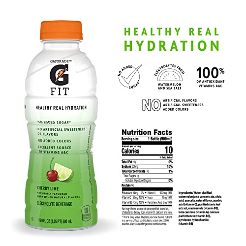 Gatorade Fit Electrolyte Beverage, Healthy Real Hydration, Cherry Lime, 16.9.oz Bottles (12 Pack)