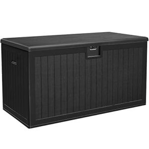 yitahome xxl 230 gallon large deck box,outdoor storage for patio furniture cushions,garden tools and pool toys with flexible divider,waterproof,lockable (black)