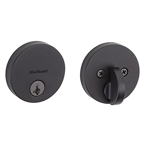 Kwikset 258 Uptown Door Deadbolt, Round Contemporary Low Profile Keyed One Side Low Profile Deadbolt featuring SmartKey Security in Matte Black