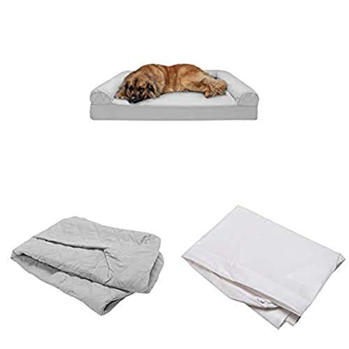 Furhaven Pet Bundle - Jumbo Plus Silver Gray Memory Foam Quilted Quilted Sofa, Extra Dog Bed Cover, & Water-Resistant Mattress Liner for Dogs & Cats