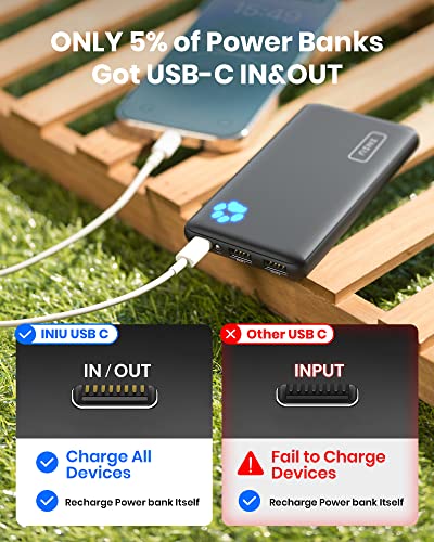 INIU Portable Charger, Slimmest 10000mAh 5V/3A Power Bank, USB C in&out High-Speed Charging Battery Pack, External Phone Powerbank Compatible with iPhone 14 13 12 11 Samsung S22 S21 Google LG iPad etc