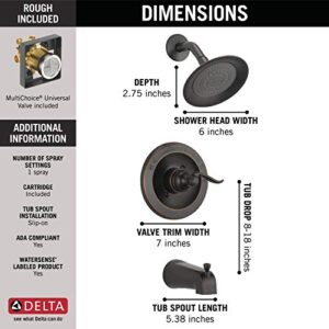 DELTA Faucet Windemere Single-Function Tub and Shower Trim Kit with Single-Spray Shower Head, Oil Rubbed Bronze BT14496-OB (Valve Included)