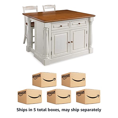 Homestyles Monarch Kitchen Island Set, With 2 Stools, Off-White