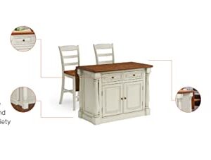 Homestyles Monarch Kitchen Island Set, With 2 Stools, Off-White