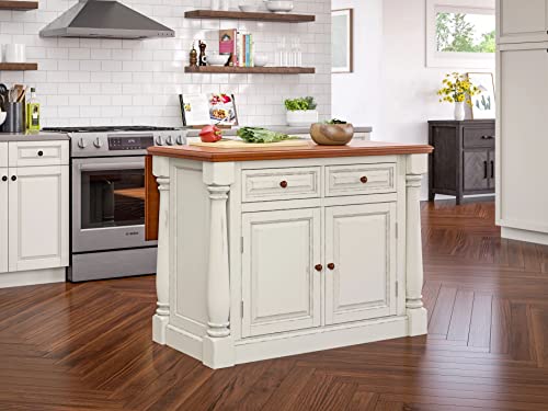 Homestyles Monarch Kitchen Island Set, With 2 Stools, Off-White