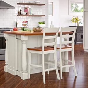 Homestyles Monarch Kitchen Island Set, With 2 Stools, Off-White