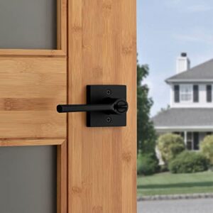 Kwikset Lisbon Keyed Entry Lever with Square Rose Featuring SmartKey Security in Matte Black