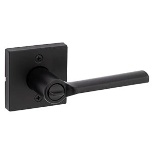 Kwikset Lisbon Keyed Entry Lever with Square Rose Featuring SmartKey Security in Matte Black