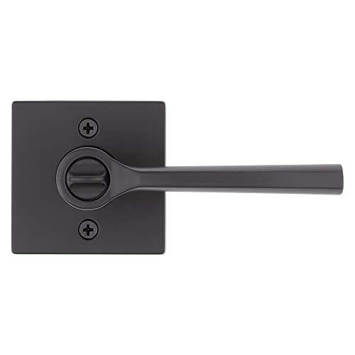 Kwikset Lisbon Keyed Entry Lever with Square Rose Featuring SmartKey Security in Matte Black