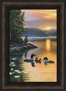 edge of the sun by rick kelley 16×22 loons lake sunrise sunset framed art print wall décor picture