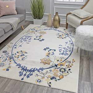 Rugs America Ivory Blue Floral Transitional Rug Gold Magnolia VA20D 2'0"X4'0" Area Rug