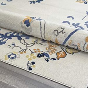 Rugs America Ivory Blue Floral Transitional Rug Gold Magnolia VA20D 2'0"X4'0" Area Rug