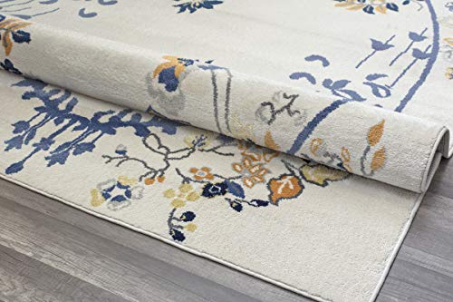 Rugs America Ivory Blue Floral Transitional Rug Gold Magnolia VA20D 2'0"X4'0" Area Rug