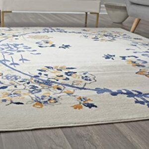 Rugs America Ivory Blue Floral Transitional Rug Gold Magnolia VA20D 2'0"X4'0" Area Rug