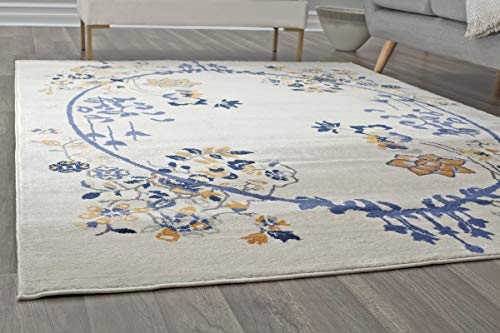 Rugs America Ivory Blue Floral Transitional Rug Gold Magnolia VA20D 2'0"X4'0" Area Rug