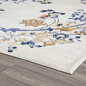 Rugs America Ivory Blue Floral Transitional Rug Gold Magnolia VA20D 2'0"X4'0" Area Rug