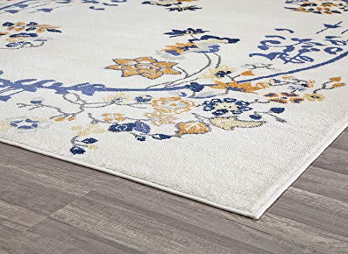 Rugs America Ivory Blue Floral Transitional Rug Gold Magnolia VA20D 2'0"X4'0" Area Rug