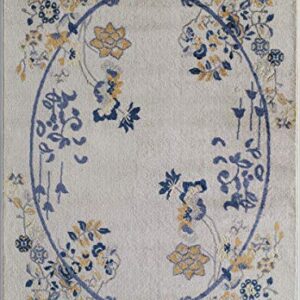 Rugs America Ivory Blue Floral Transitional Rug Gold Magnolia VA20D 2'0"X4'0" Area Rug