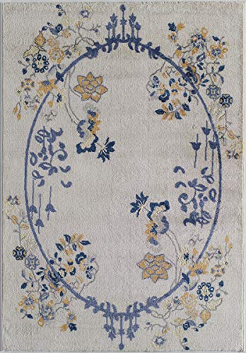 Rugs America Ivory Blue Floral Transitional Rug Gold Magnolia VA20D 2'0"X4'0" Area Rug