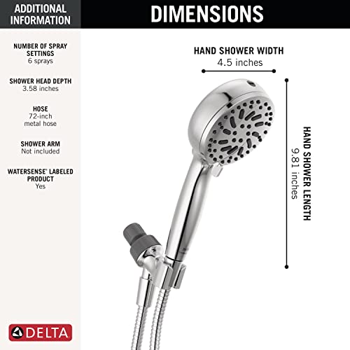 Delta Faucet ProClean Chrome Shower Head with Handheld, Showerhead with High Pressure Spray, Handheld Shower Head, 6 Spray Settings, Chrome 75740