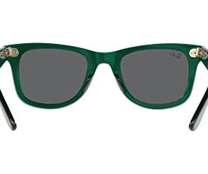 Ray-Ban RB2140 Original Wayfarer ColoRBlock Square Sunglasses, Transparent Green/Dark Grey, 50 mm